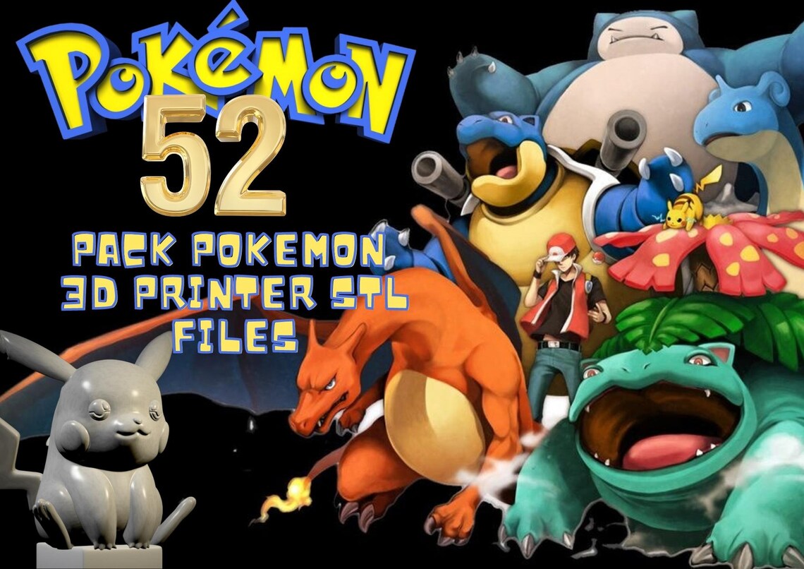 Pack Pokemon 52 Pack Printer Stl Files Pokemon 3D Figure, Pokemon Print ...