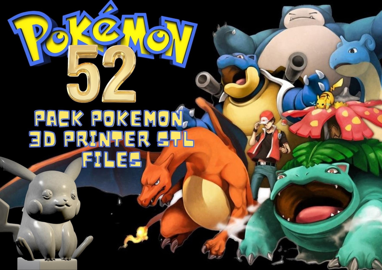 Pack Pokemon 52 Pack Printer Stl Files Pokemon 3D Figure, Pokemon Print ...