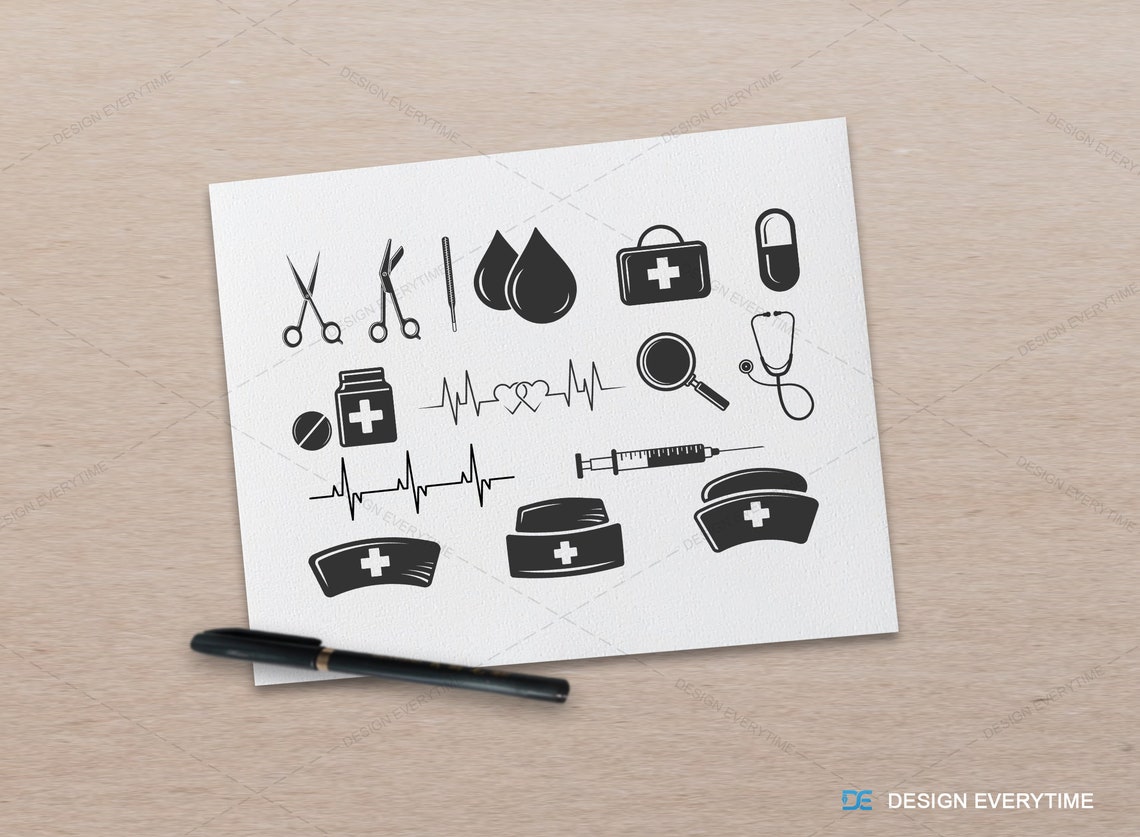 Medical Tools Bundle, Medical Equipment Bundle, Nurse Hat Vector, Blood ...