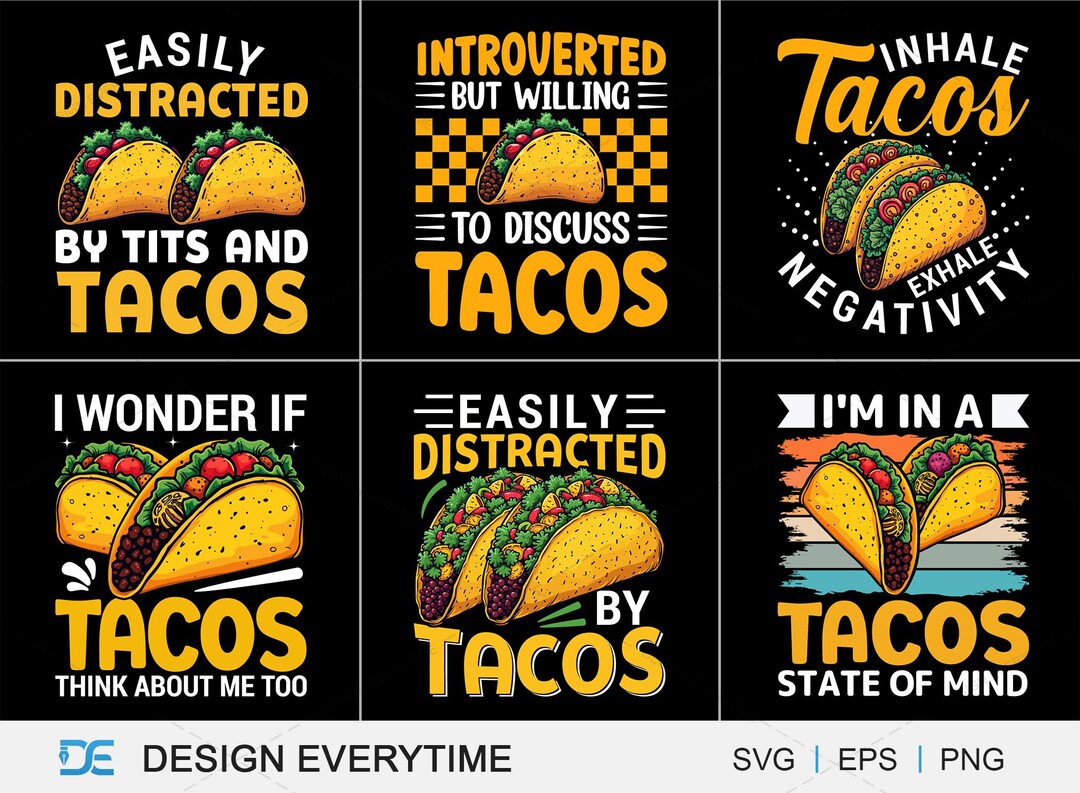 Tacos Typography Design Bundle for Food Lover, Food Typography Design ...