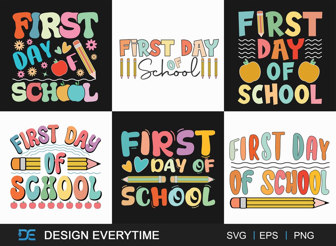 First Day of School Typography SVG Bundle, Groovy First Day of School ...
