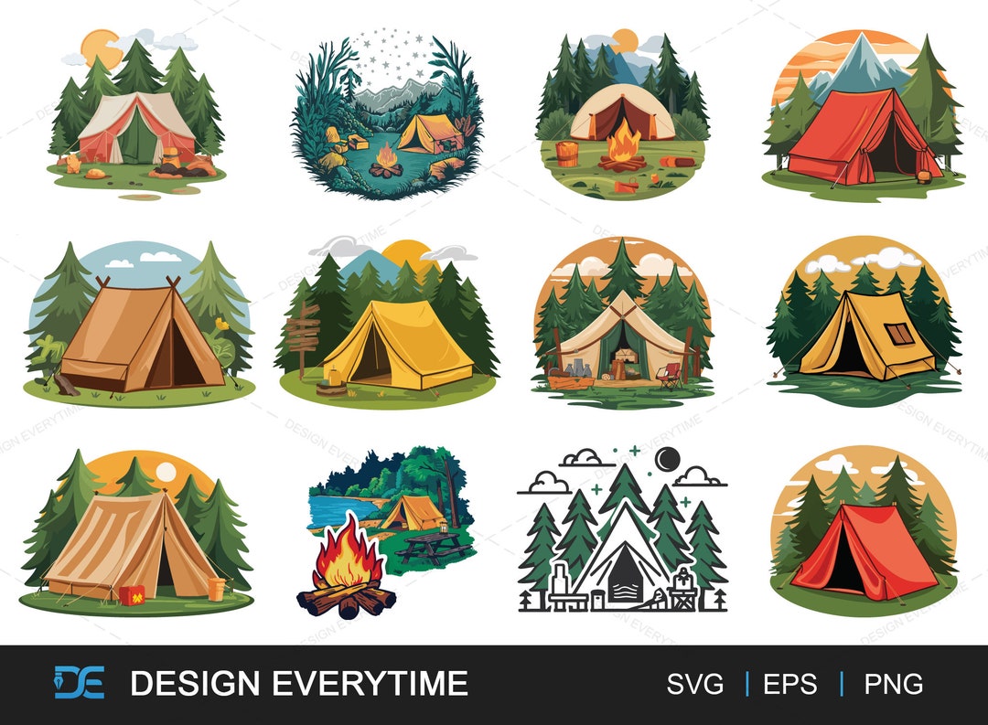 Camping Clipart Vector SVG Design, Outdoor Adventure Graphics, Camping ...