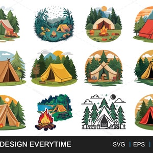 Camping Clipart Vector SVG Design, Outdoor Adventure Graphics, Camping ...