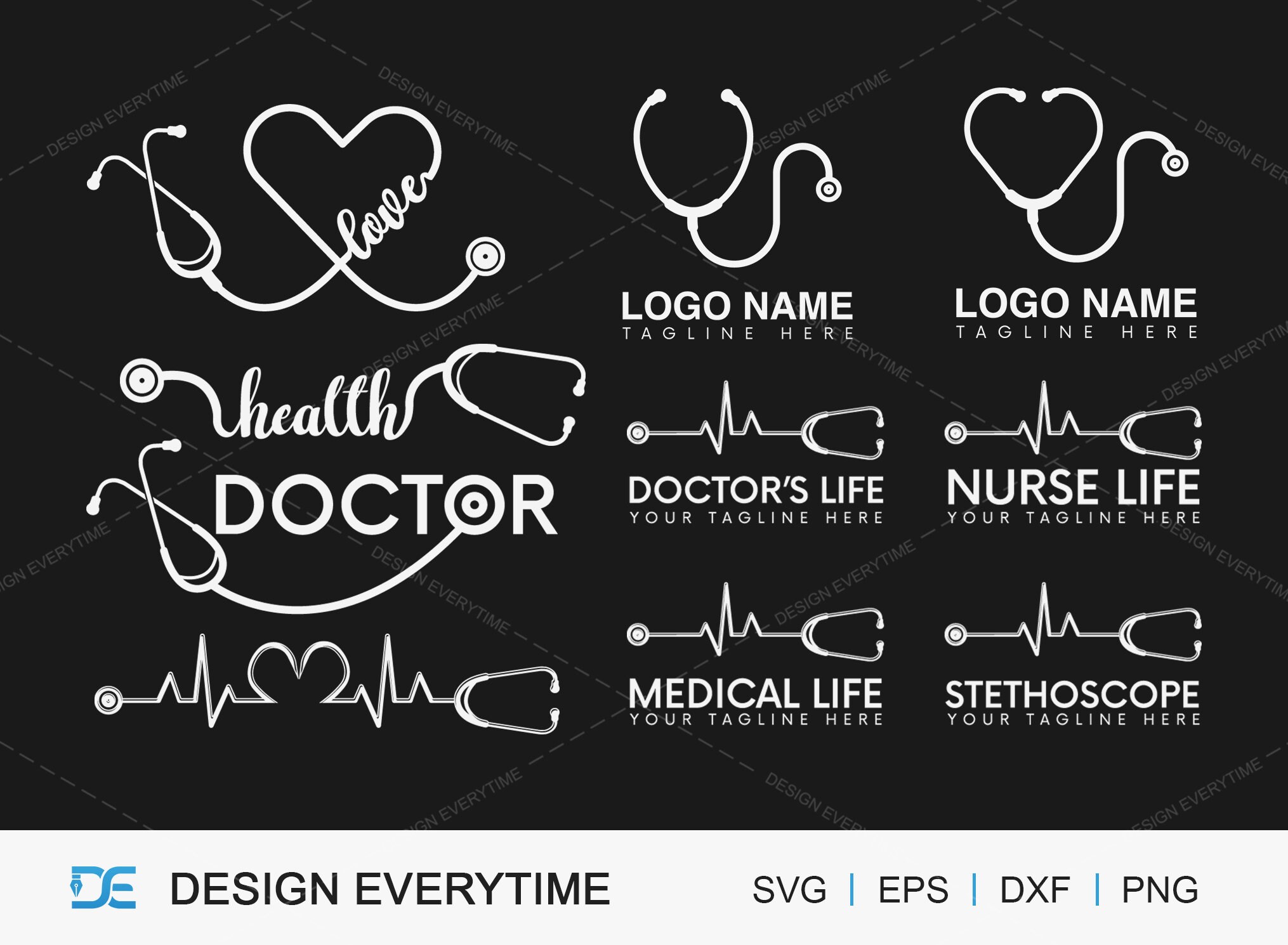 Stethoscope Medical Logo Design SVG Bundle, Healthcare With Stethoscope ...