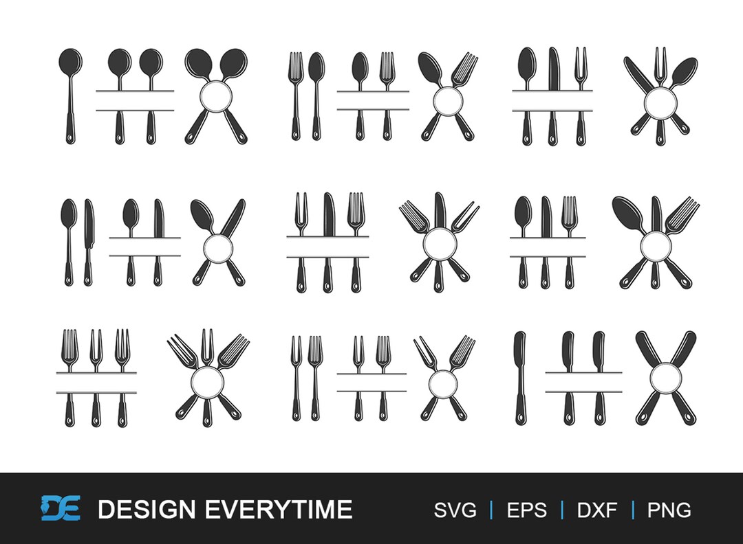 Cutlery Monogram SVG Bundle, Cutlery Silhouette Bundle SVG, Fork Bundle ...