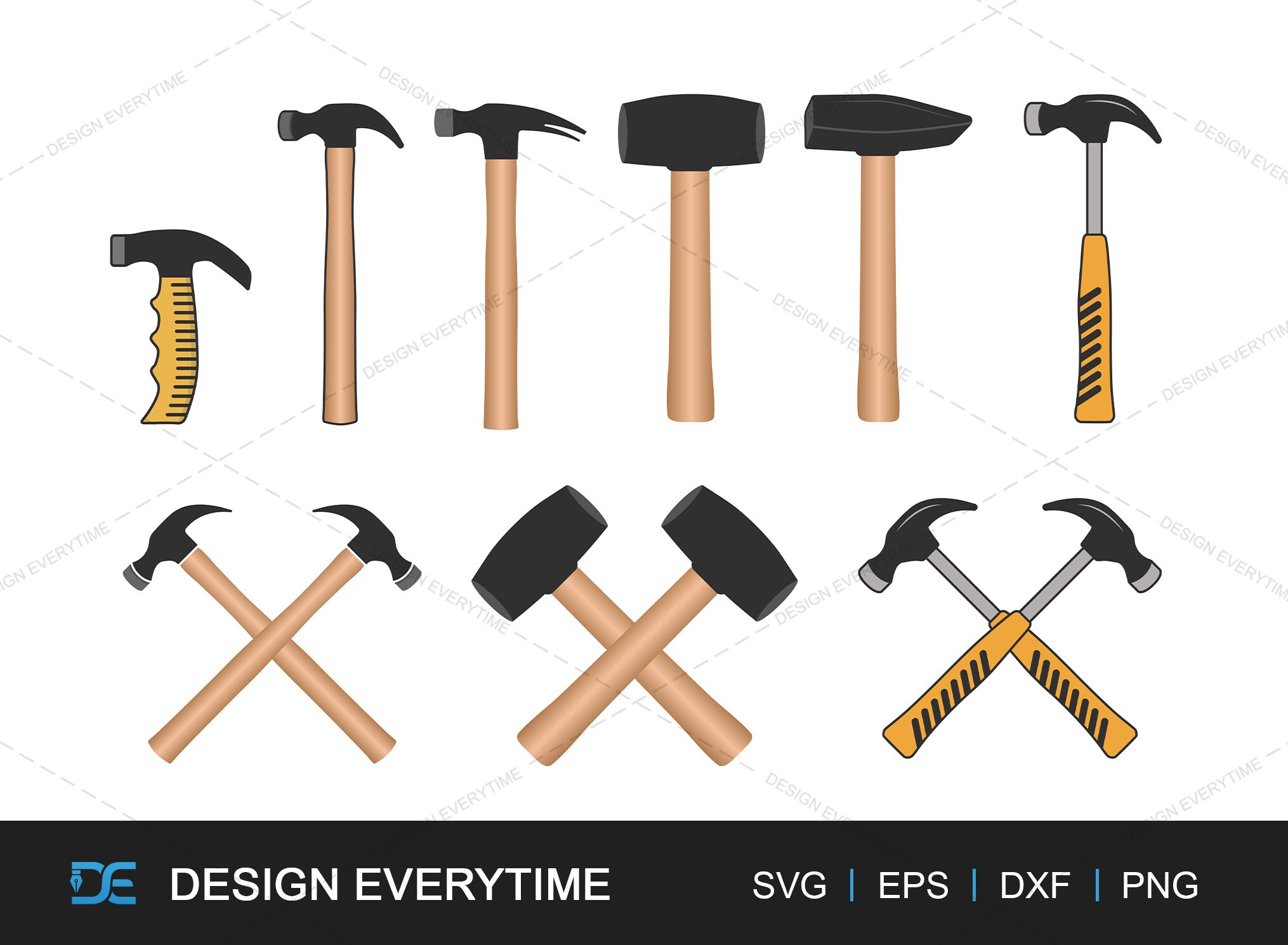Hammer Clipart SVG Bundle, Hammer Illustration Bundle, Carpenter Vector ...