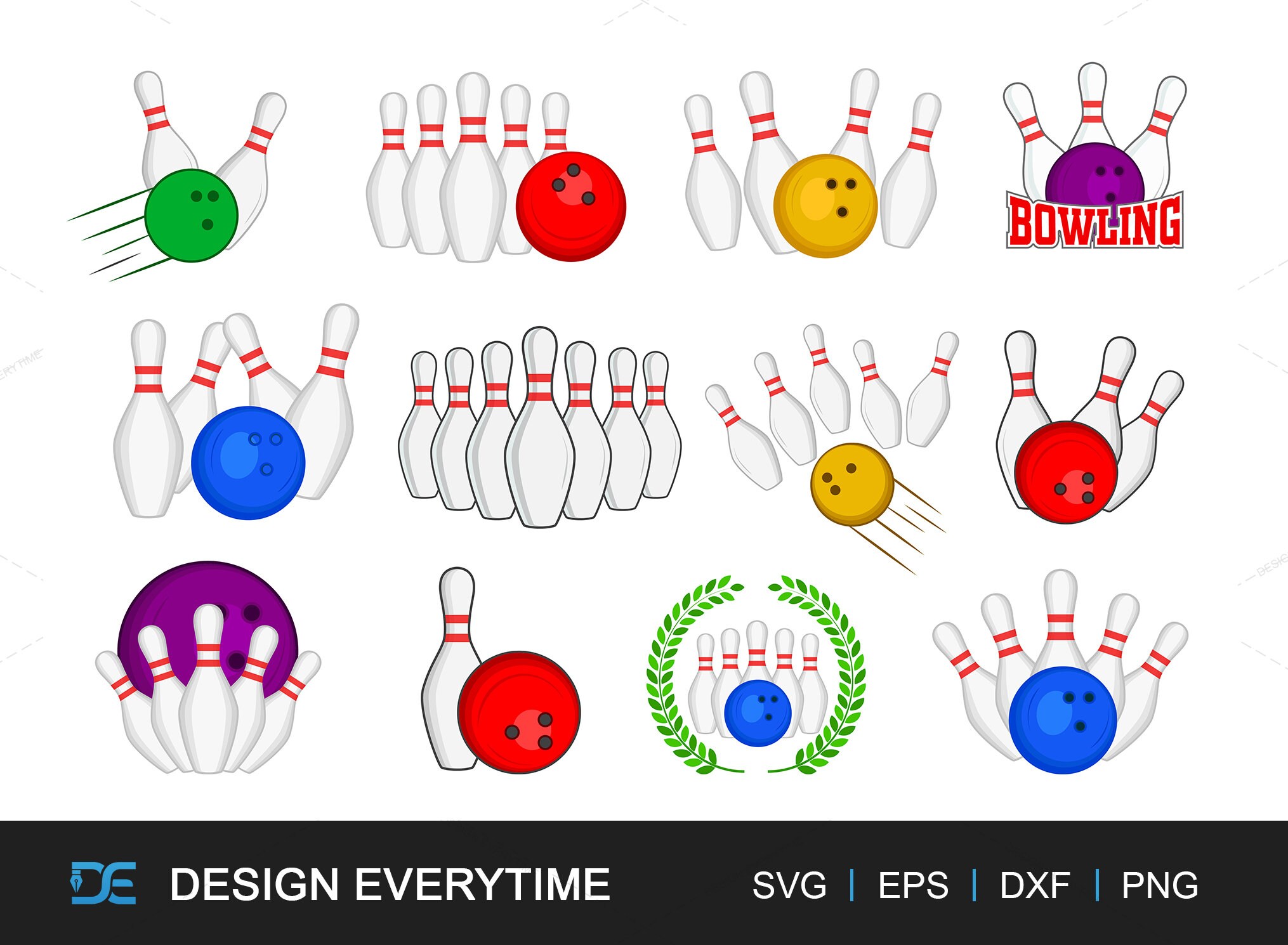Bowling Clipart SVG Bundle, Bowling Vector Bundle, Bowling Illustration ...
