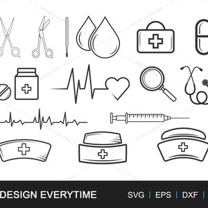 Medical Tools Bundle, Medical Equipment Bundle, Nurse Hat Vector, Blood ...