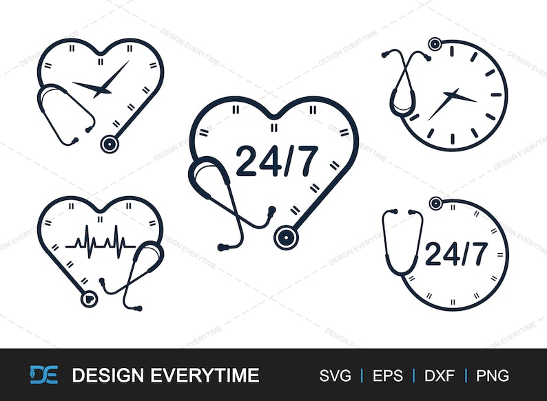 Heart Shape Stethoscope Clock SVG Bundle, Stethoscope Clock Bundle ...