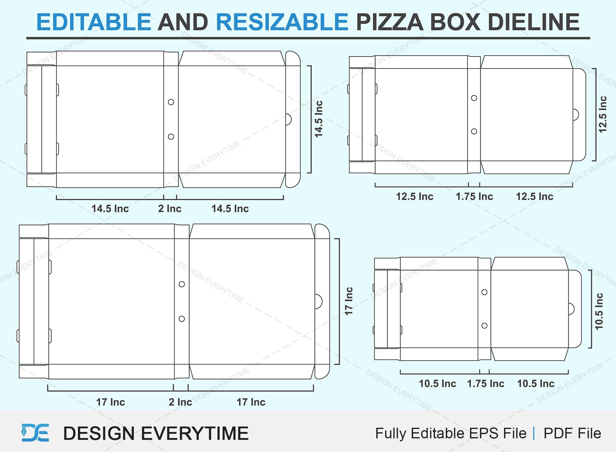 Editable Pizza Box Dieline Design Bundle, Resizable Die Cut Design for ...