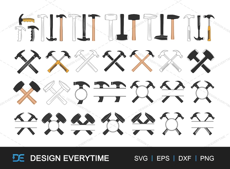 Hammer Clipart SVG Bundle, Hammer Illustration Bundle, Carpenter Vector ...
