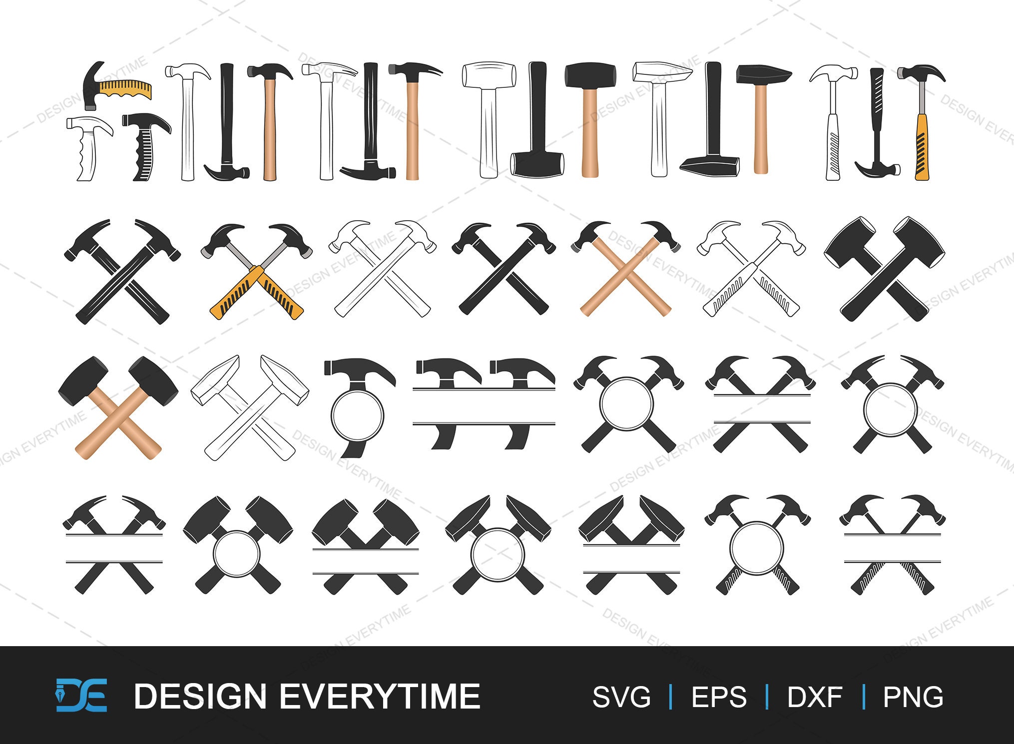 Hammer Clipart SVG Bundle, Hammer Illustration Bundle, Carpenter Vector ...