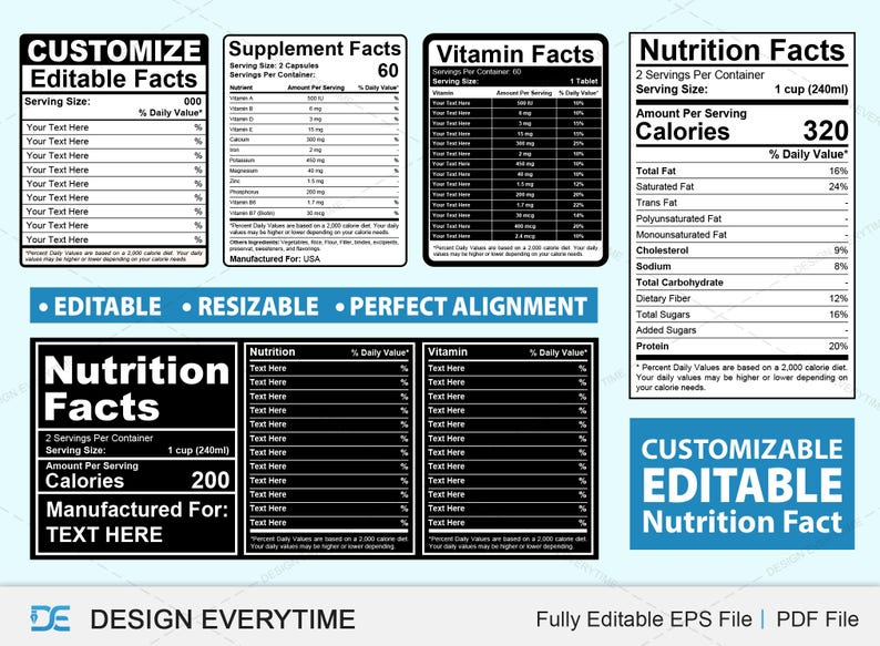 Editable Nutrition Facts Template Bundle, Customize Nutrition Label ...
