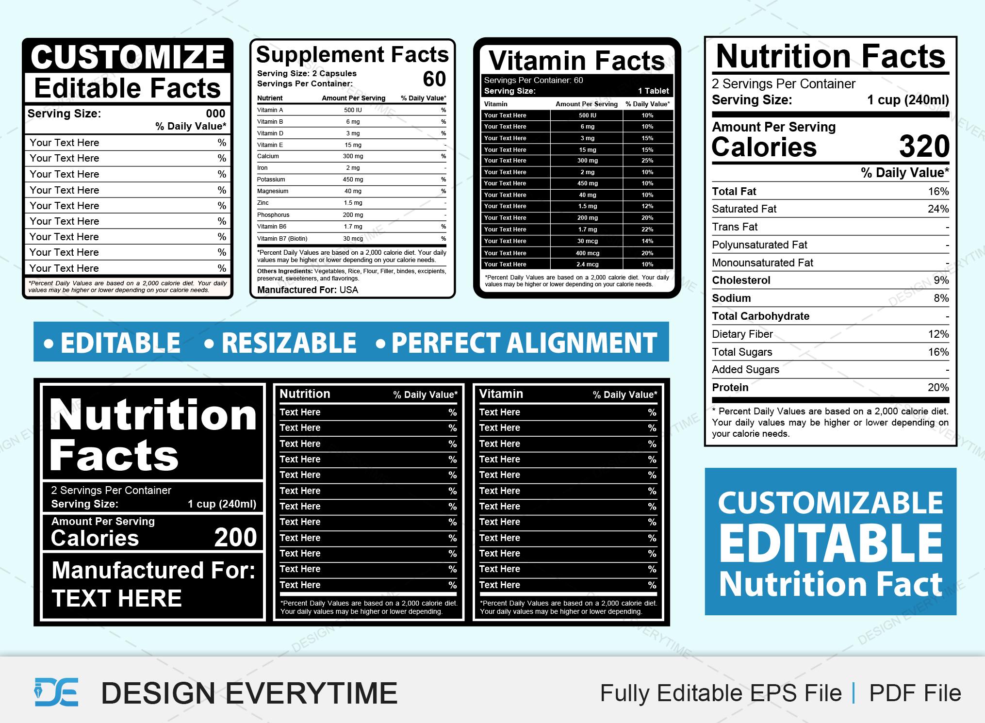 Editable Nutrition Facts Template Bundle, Customize Nutrition Label ...