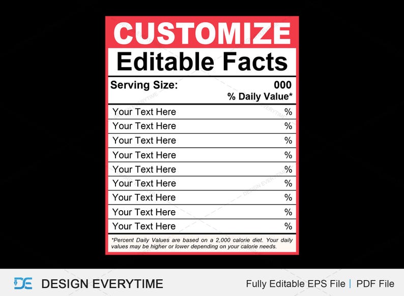 Editable Nutrition Facts Template Design, Customize Nutrition Label ...