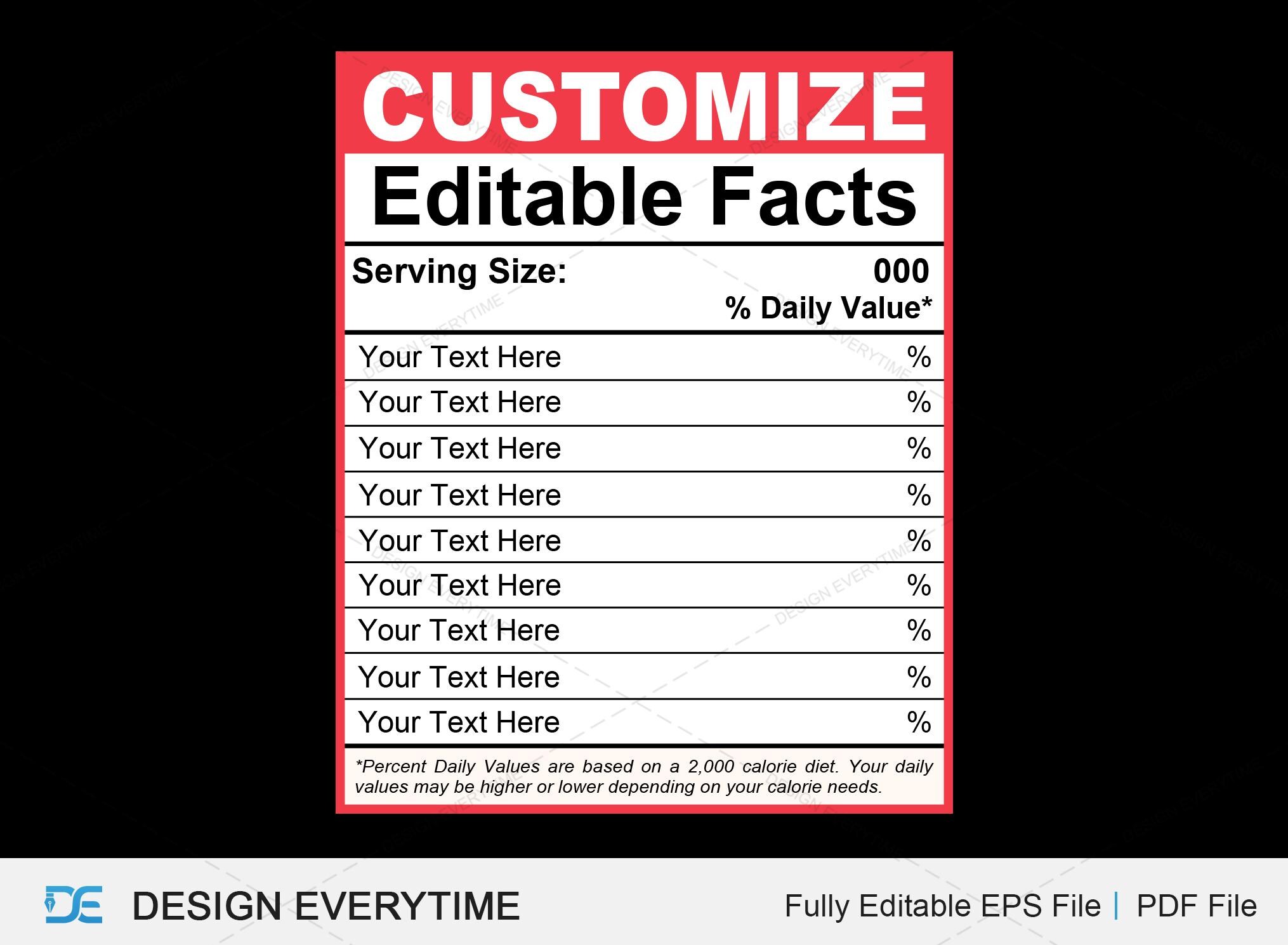 Editable Nutrition Facts Template Design, Customize Nutrition Label ...