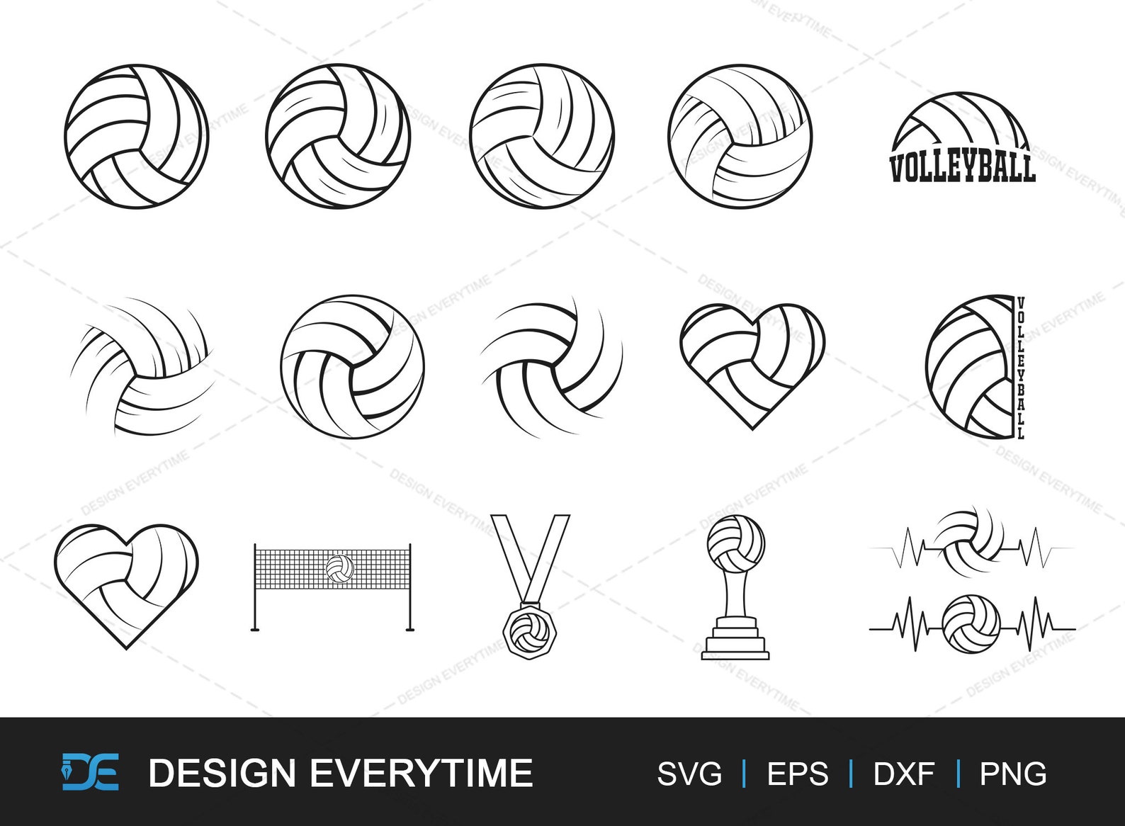 Volleyball Line Art Bundle SVG, Sports Vector, Volleyball Illustration ...