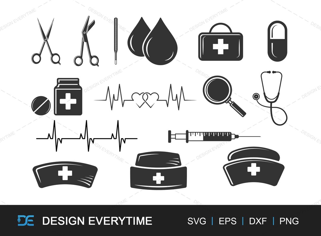 Medical Tools Bundle, Medical Equipment Bundle, Nurse Hat Vector, Blood ...