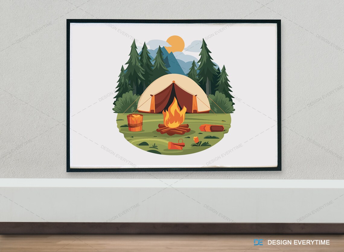 Camping Clipart Vector SVG Design, Outdoor Adventure Graphics, Camping ...