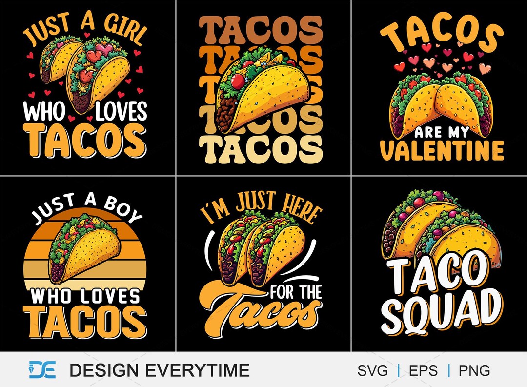 Tacos Typography Design Bundle for Food Lover, Food Typography Design ...