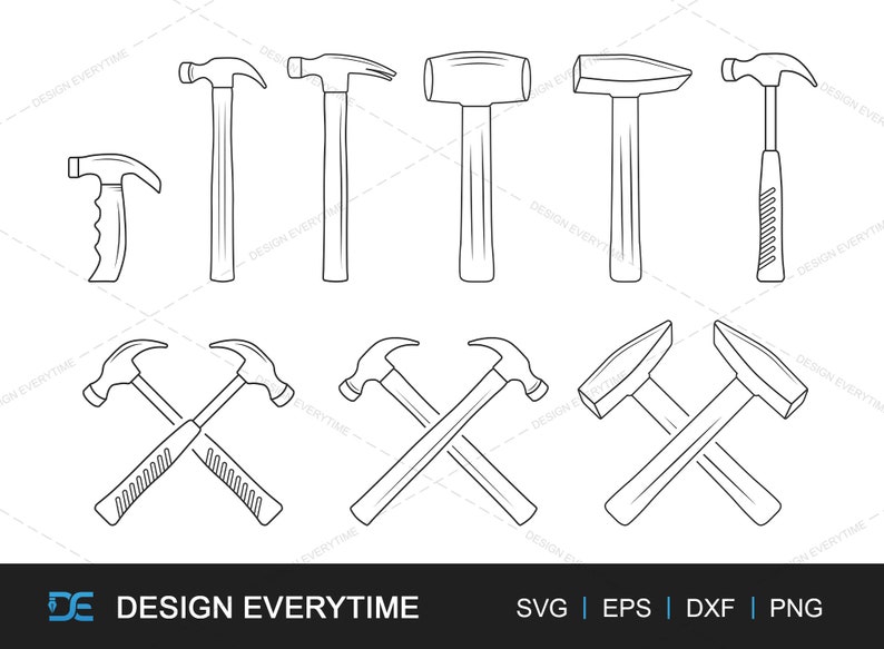 Hammer Clipart SVG Bundle, Hammer Illustration Bundle, Carpenter Vector ...