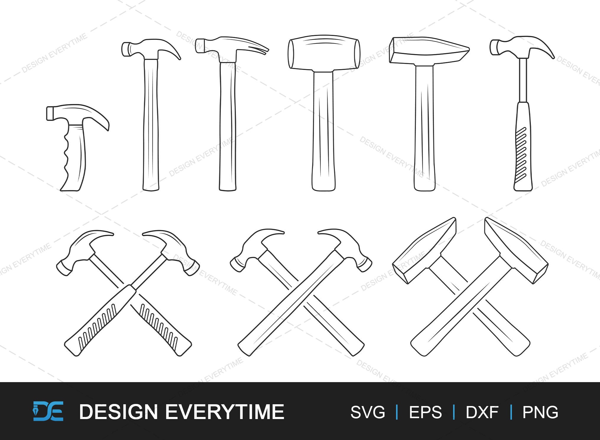Hammer Clipart SVG Bundle, Hammer Illustration Bundle, Carpenter Vector ...