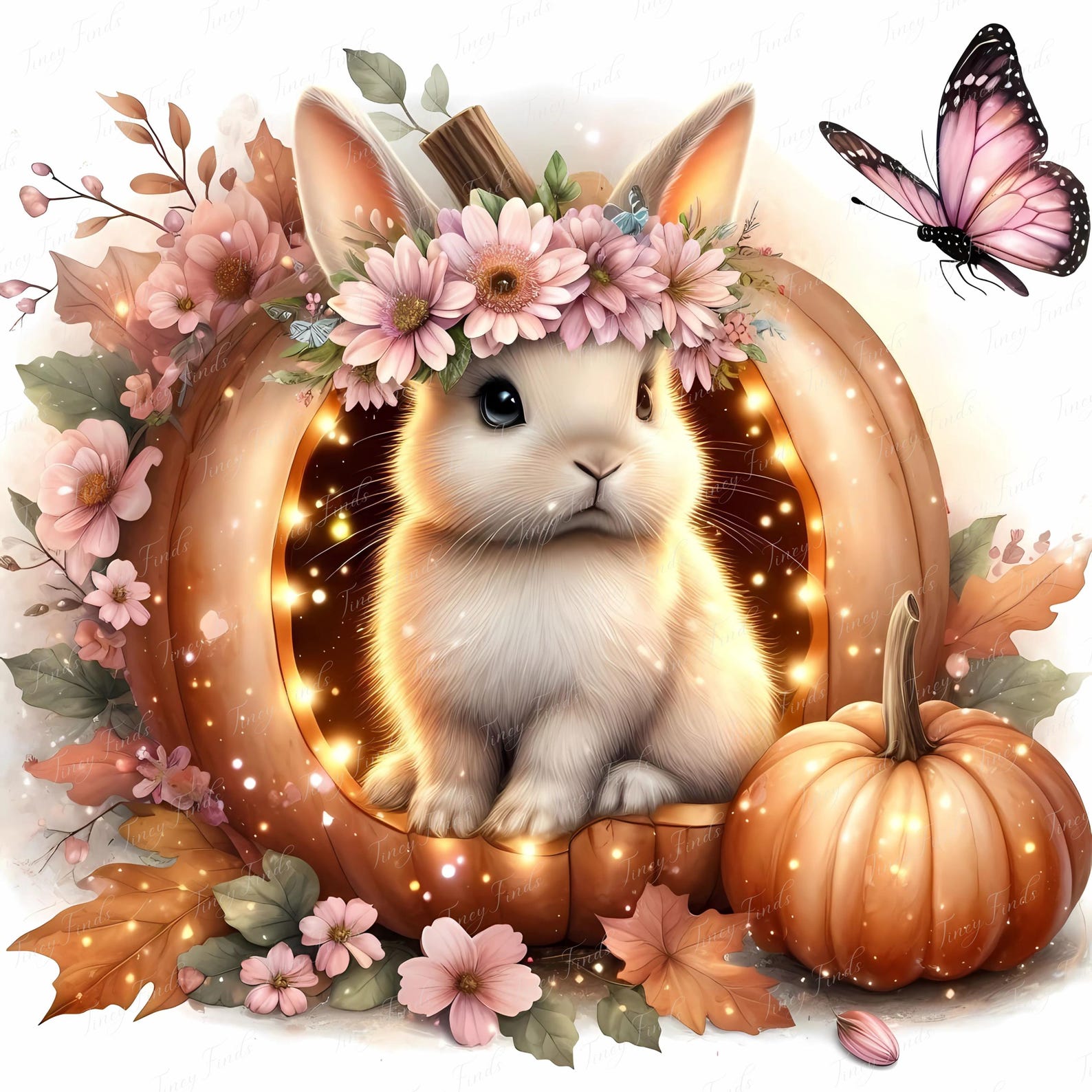 Autumn Bunny Clipart Bundle: Floral Pumpkin, Woodland Animals (digital ...