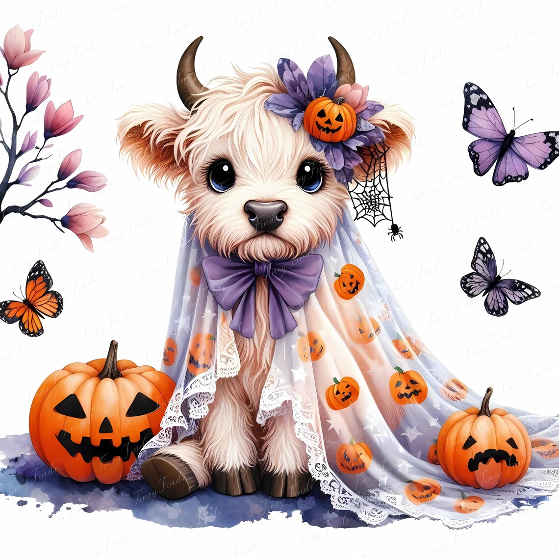 Halloween Highland Cow Clipart Bundle: Baby Calf in Pumpkin Costume ...