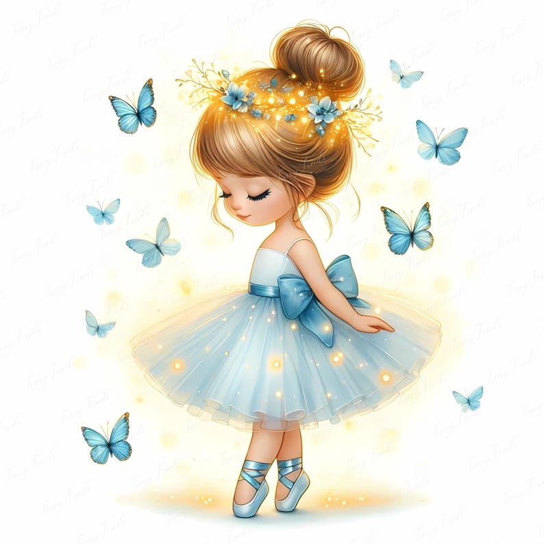 Ballerina Clipart Bundle: Blue Dress, Butterflies (high Resolution JPG ...