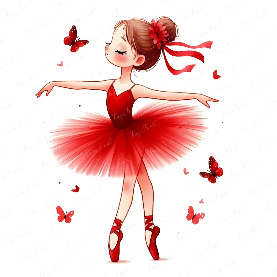 Red Ballerina Girl Clipart Bundle, Ballet Dancer With Butterflies 12 ...