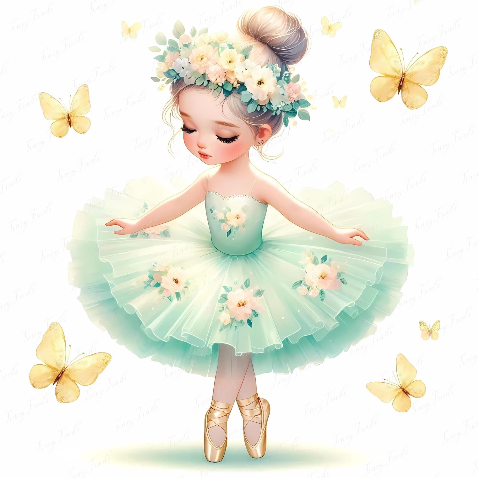 Ballerina Clipart Bundle: Mint Tutu, Floral Crown (JPEG Files) - Etsy