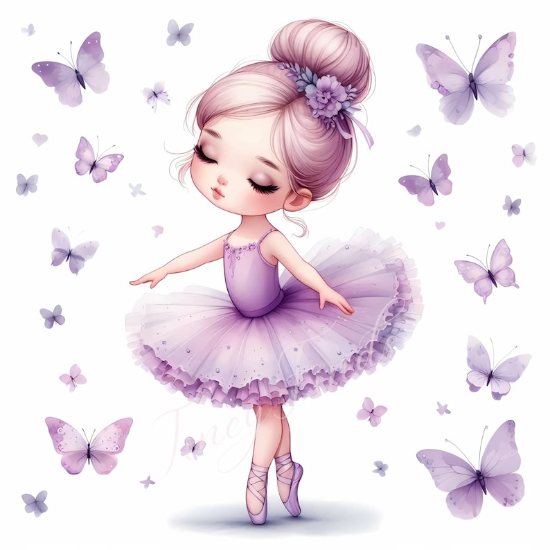 Cute Ballerina Girl Clipart in Pastel Purple 12 JPEG | Ballet Dance Art ...