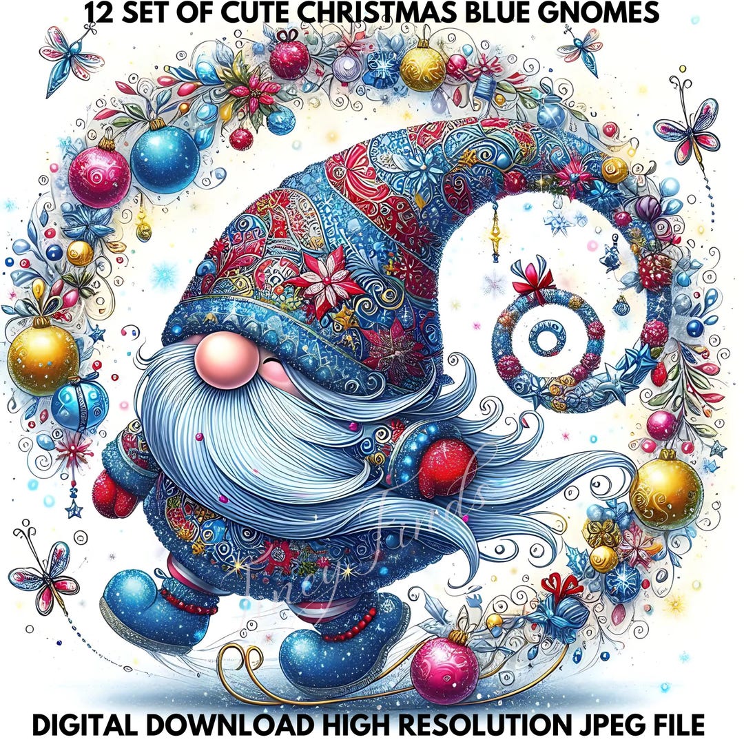 12 Set of Christmas Blue Gnomes Clipart With Christmas Gifts and ...