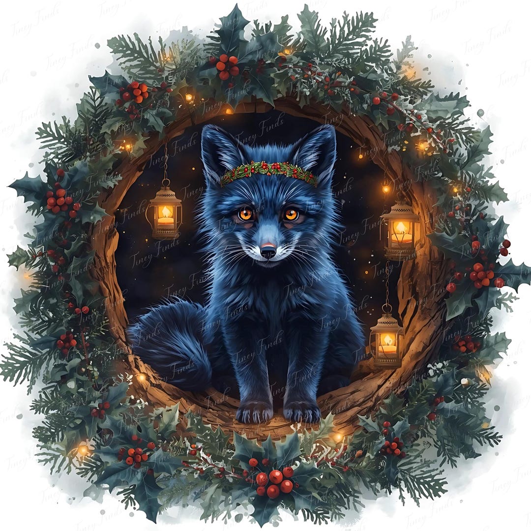Christmas Blue Fox Clipart Bundle: Woodland Holiday Art (digital ...