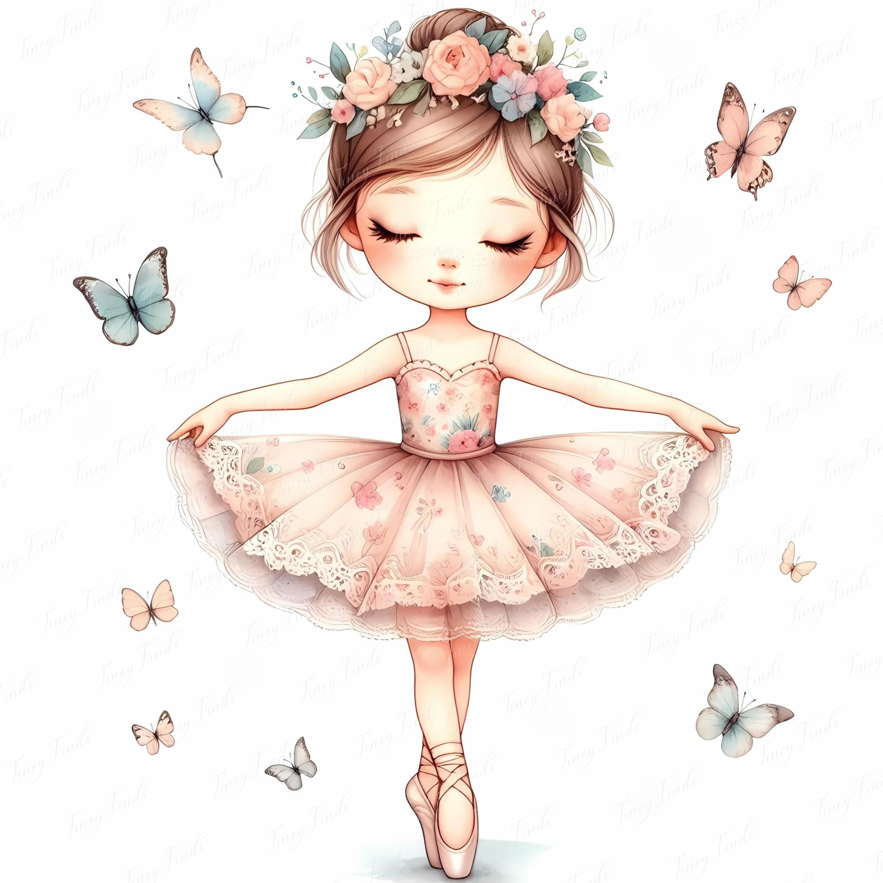 Vintage Ballerina Girl Clipart With Butterflies 12 JPEG | Floral Ballet ...
