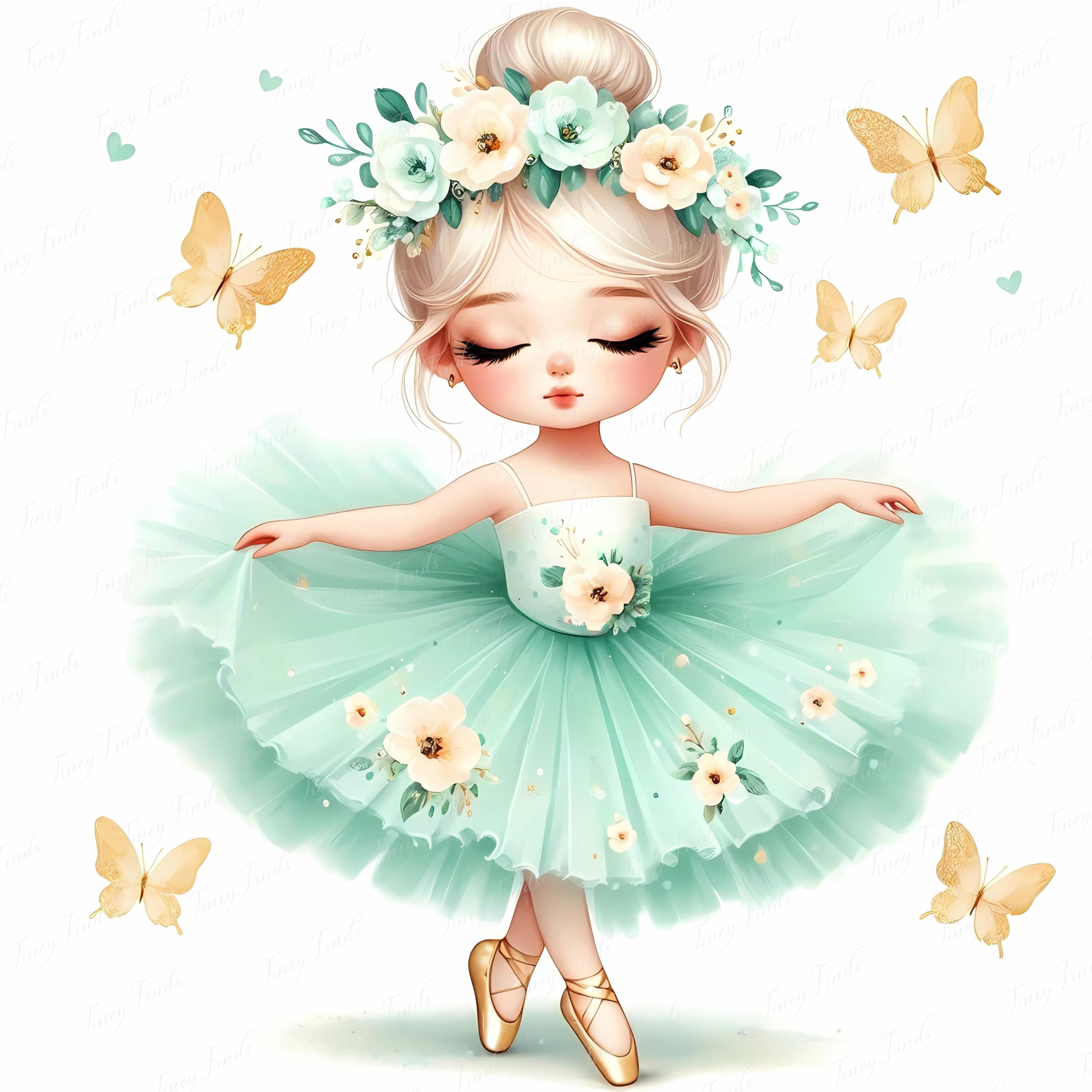 Ballerina Clipart Bundle: Mint Tutu, Floral Crown (JPEG Files) - Etsy