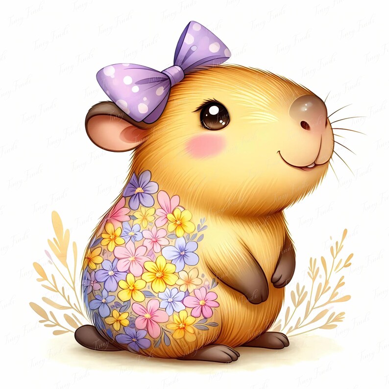 Capybara Clipart Bundle: Floral Bow, Scrapbook Stickers (12 JPEG) - Etsy