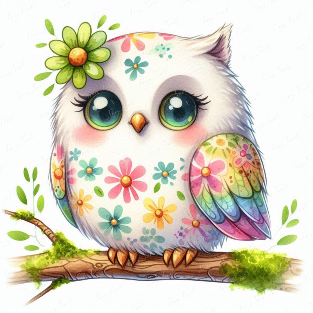 Pastel Floral Owl Clipart: Nursery Art Printable (12 JPEG) - Etsy
