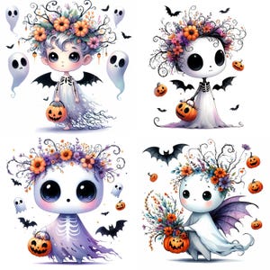 Floral Ghost Clipart: Kawaii Pastel Halloween Pumpkin (digital Download ...