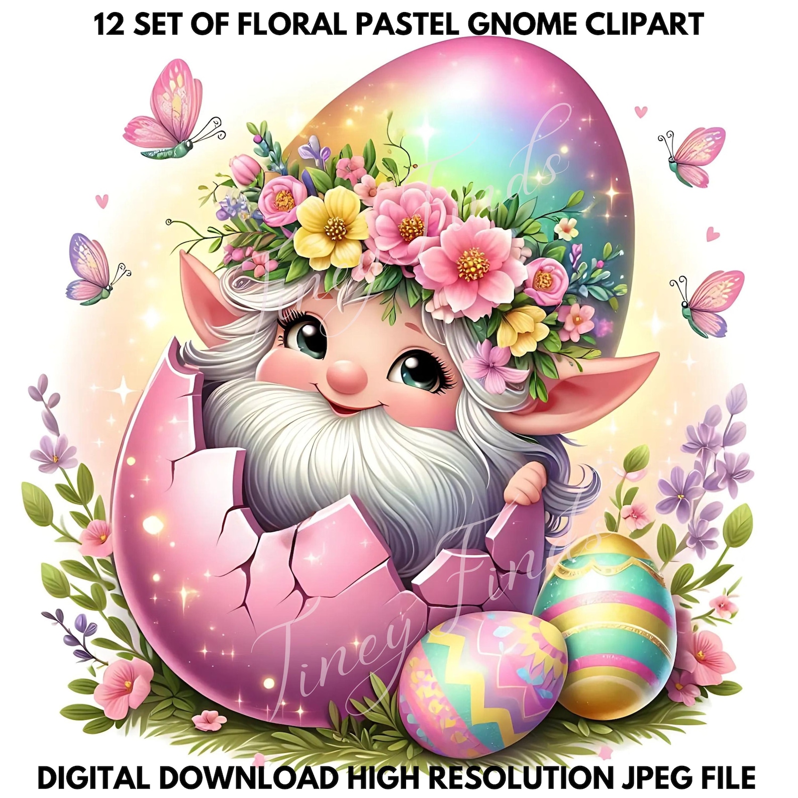 Easter Gnome Clipart Set: Floral Pastel Easter Egg (digital Download ...