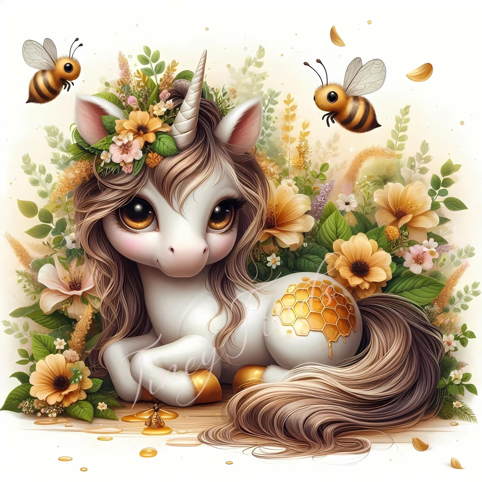 Honey Bee Unicorn 12 High- Resolution JPEG | Cute Watercolor Unicorn ...