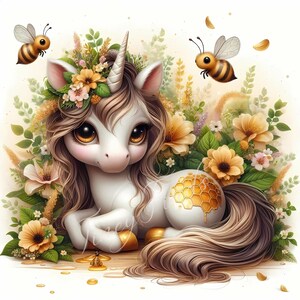 Honey Bee Unicorn 12 High- Resolution JPEG | Cute Watercolor Unicorn ...