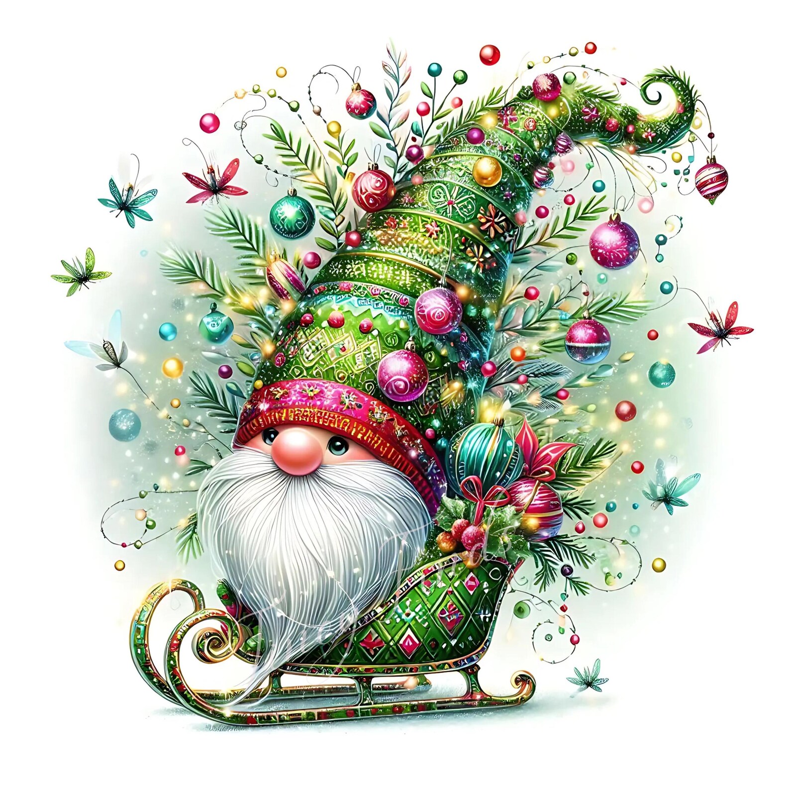 Christmas Gnome Clipart: Festive Green Gnomes Sleighing (digital ...