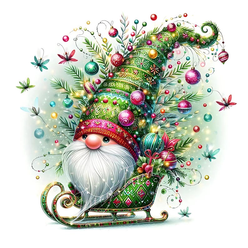 Christmas Gnome Clipart: Festive Green Gnomes Sleighing (digital ...