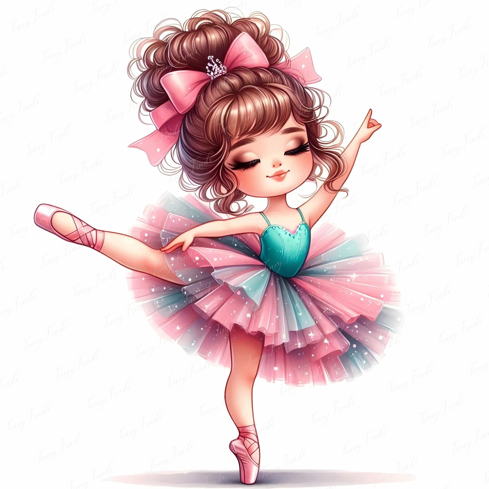 Ballerina Girl Clipart: Pink & Teal Tutu, Ballet Dance Art (10 JPEG ...