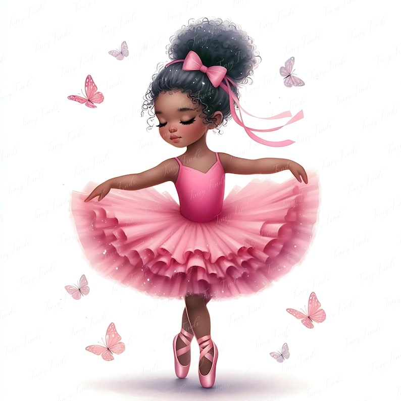 Black Ballerina Clipart: Pink Tutu, Butterfly Ballet Art (JPEG Digital ...