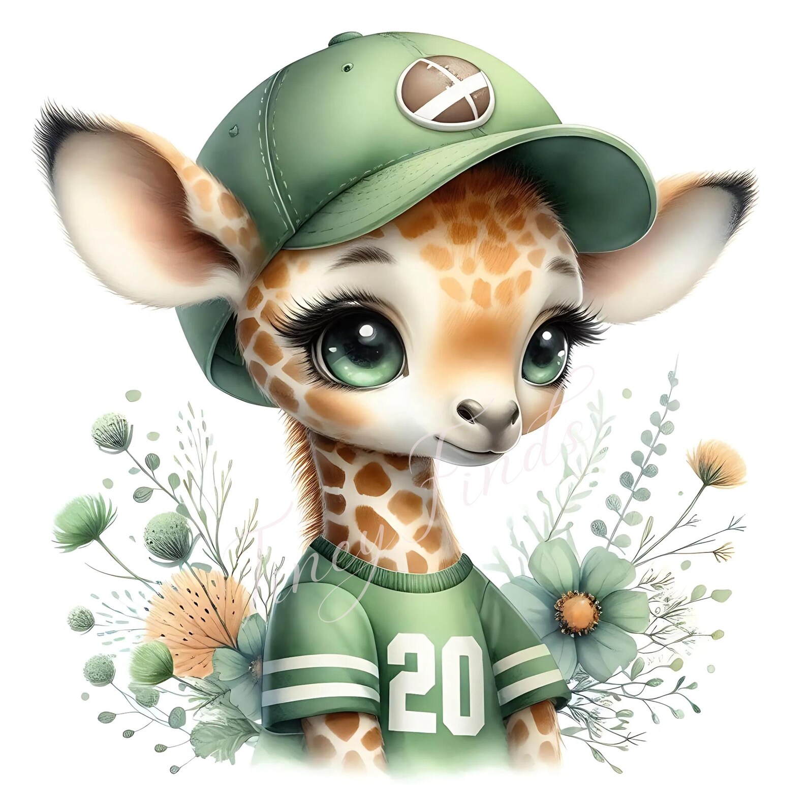 12 Set of Clipart Cute Giraffe With Green Hat and Jersey – High ...
