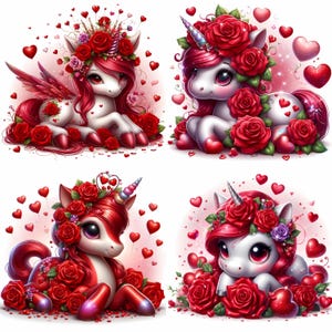 12 Set of Magical Unicorn Clipart With Roses and Heart Details JPEG ...