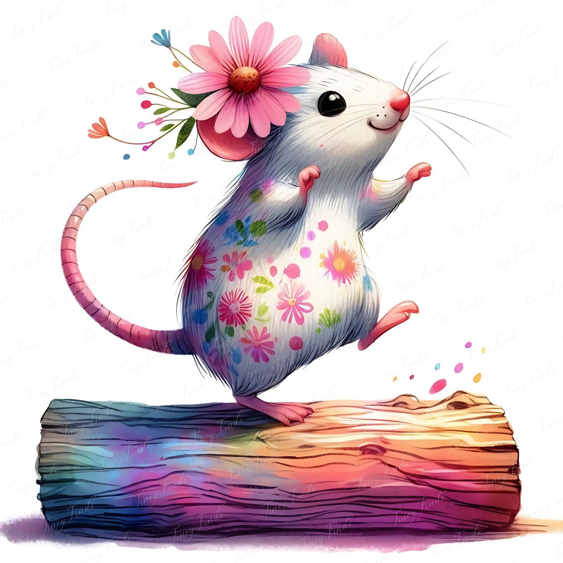 Floral Watercolor Rat Drawing Clipart | Cute Boho Rat Digital Art ...