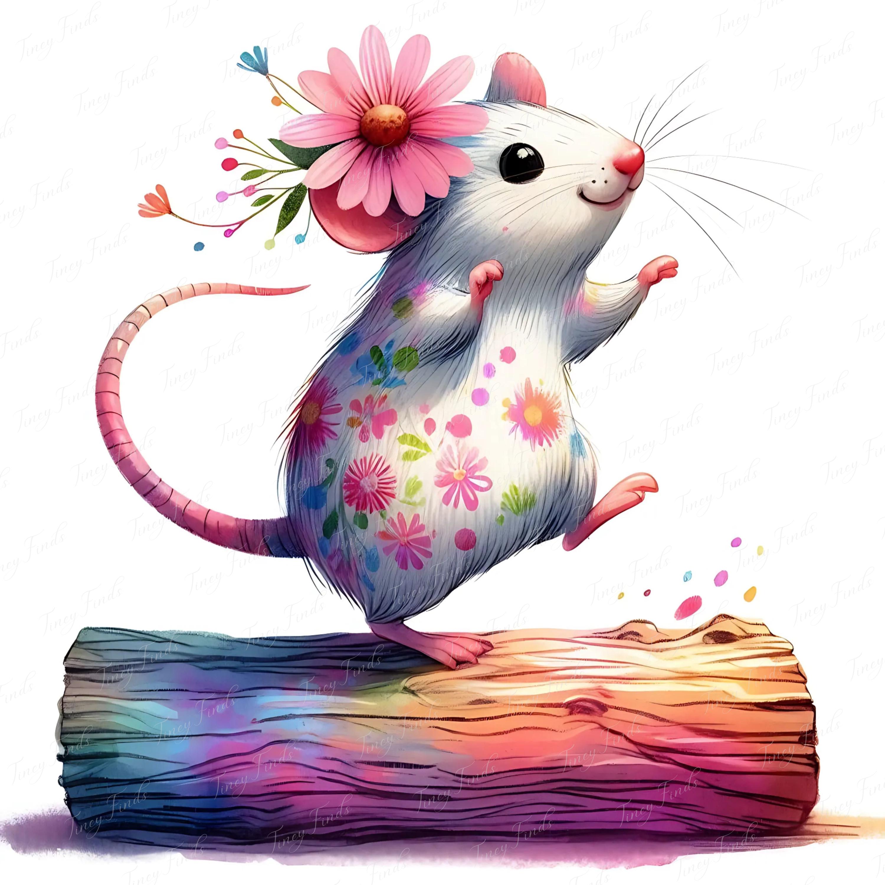 Floral Watercolor Rat Drawing Clipart | Cute Boho Rat Digital Art ...